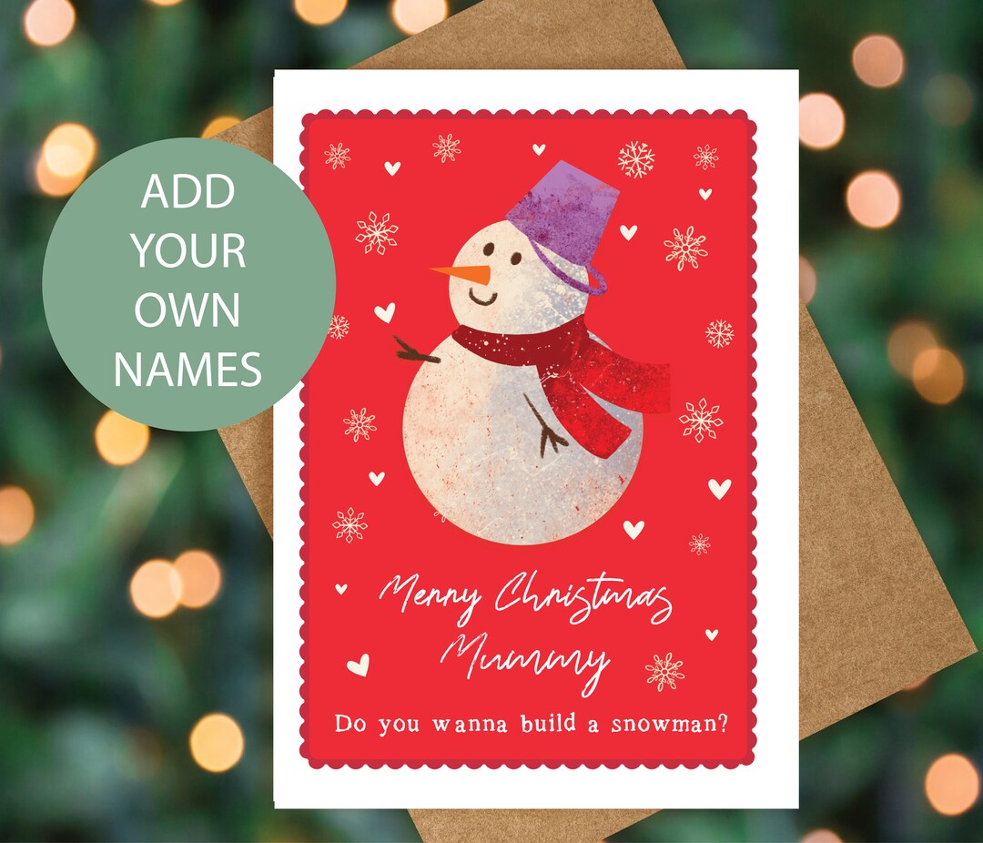 Snowman Mummy Daddy Christmas Card Cute A6 Personalised From the Kids ...