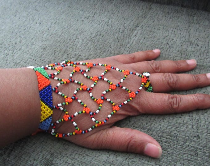 African Zulu Beaded Hand Bracelet - Etsy
