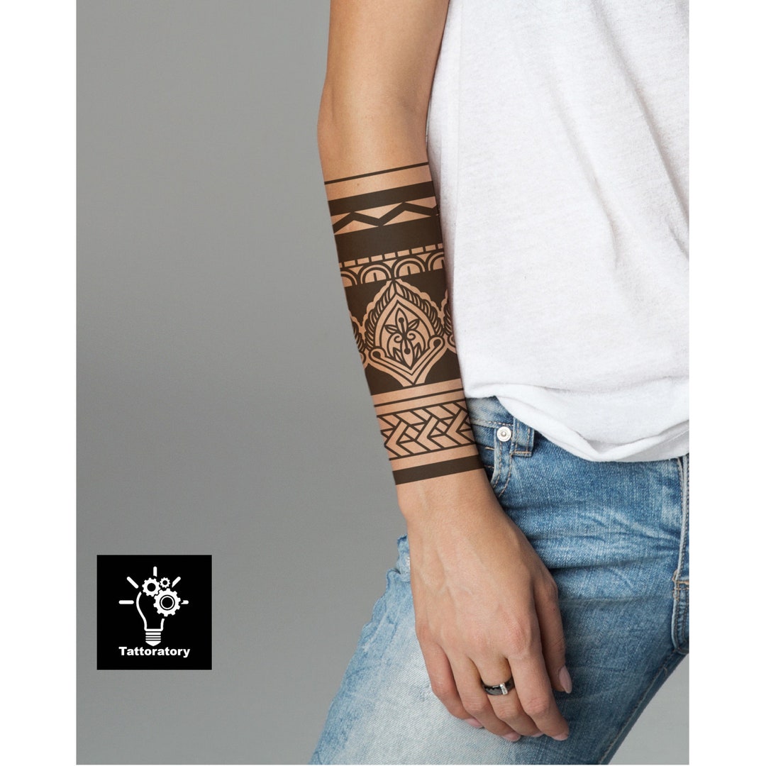 Large Forearm Tattoo Black and White for Women, Henna Tattoo Sleeve ...