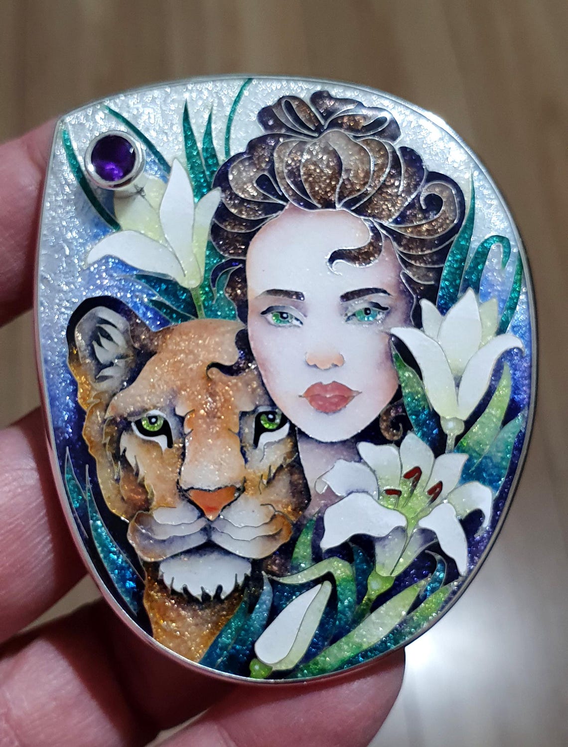 Lioness. Pendant. Georgian Cloisonne Enamel. Sterling Silver. Handmade ...
