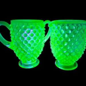 Fenton Green Hobnail Sugar and Creamer Glows - Etsy