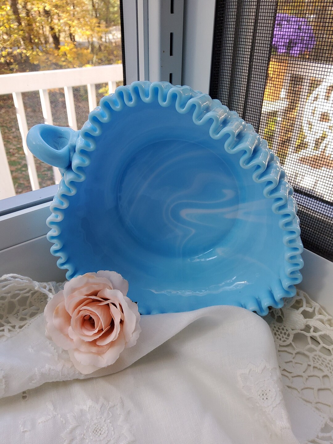 Blue Slag Marble Heart Nappy Dish by Fenton - Etsy