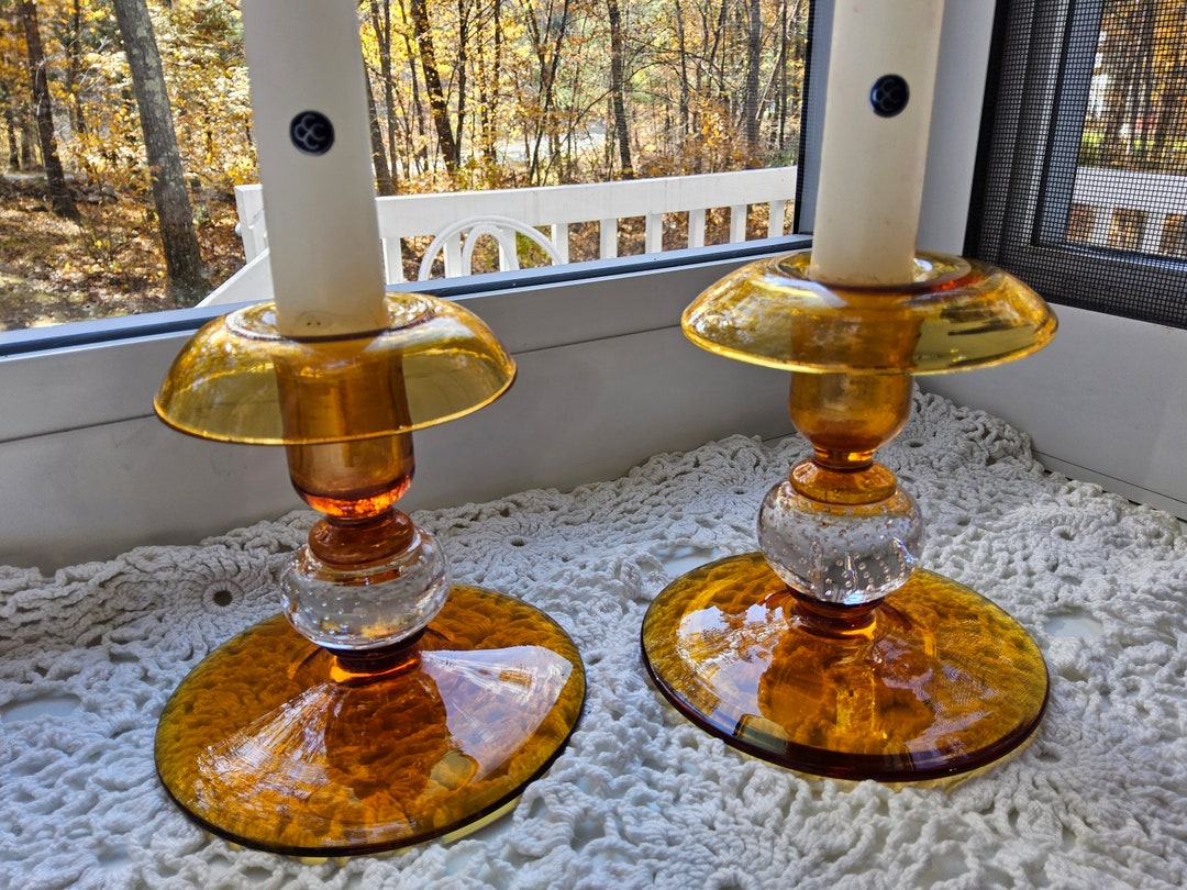 Pairpoint Amber Controlled Bubble Candle Holders - Etsy