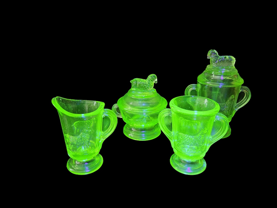 Boyd Uranium Glass 6 Piece Children's Lamb Set - Etsy
