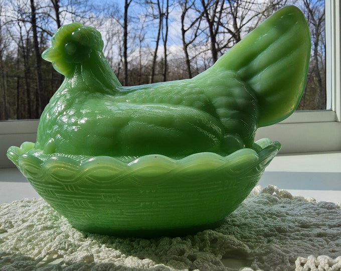 1970's Vintage Indiana Glass, Green Nesting Hen, Collector's . - Etsy