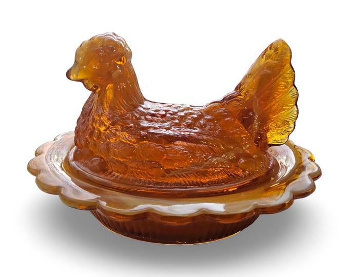 Vintage Mosser Amber Slag Hen on Nest - Etsy
