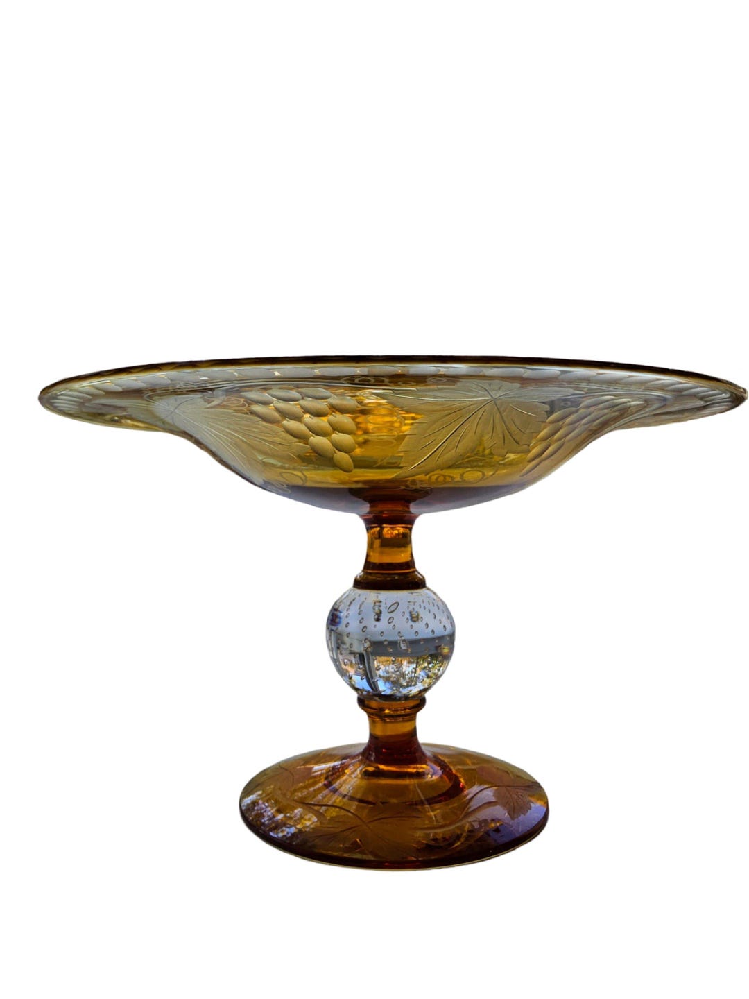 Pairpoint Amber Controlled Bubble Comport With Grapevine Cut - Etsy