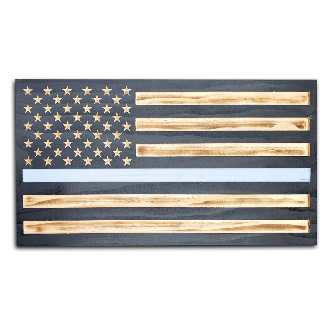 White Line Wood Flag - Carved White Line Flag - EMS Flag - EMT Flag ...