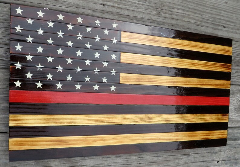 Red Line Fireman's Wood American Flag - Fireman's Gift - Fireman Flag ...