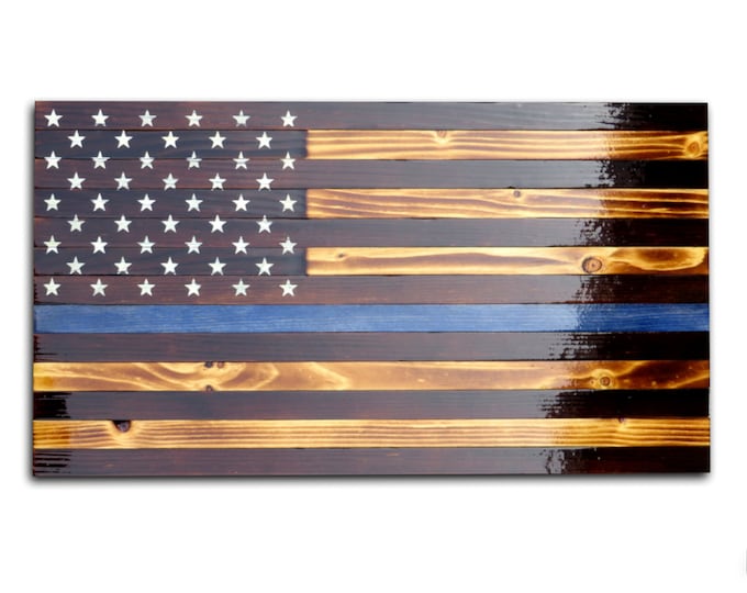 Thin Blue Line Wooden Flag, Police Badge Flag, Wooden Signs, Custom ...