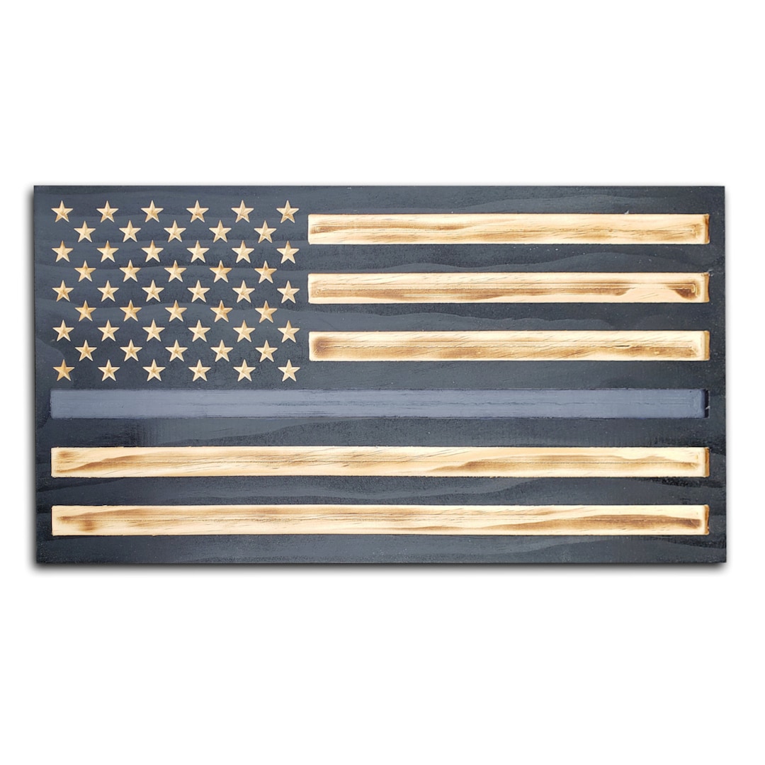 Carved Gray Line Wooden Flag Corrections Wood Flag Grey Line Flag