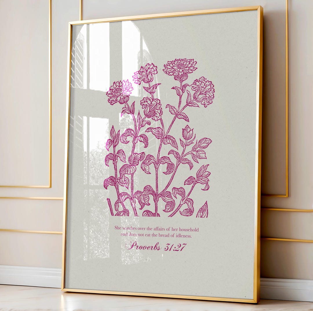 Proverbs 31:27 Bible Verse Printable, Vintage Botanical Illustration ...