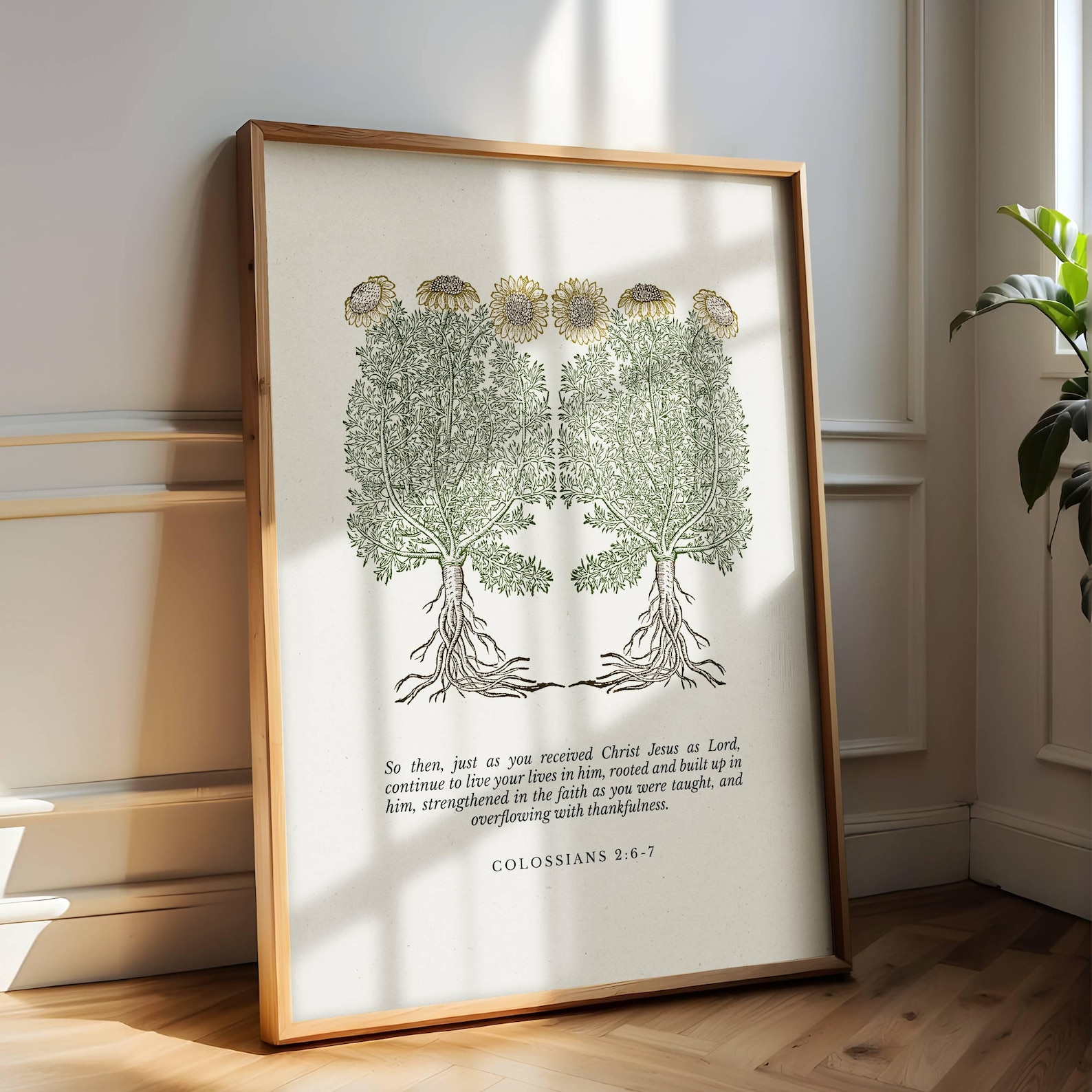 Colossians 2:6-7 Christian Art Print, Vintage Daisy Drawing, Floral ...