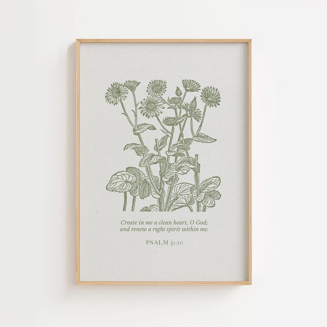 Psalm 51:10 Floral Print, Christian Botanical Art (digital Download) - Etsy