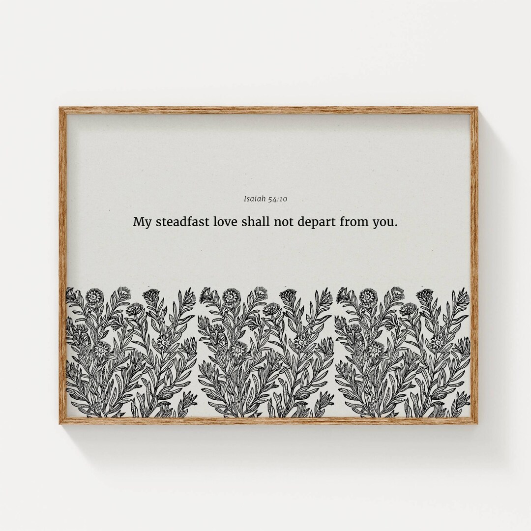Isaiah 54:10 Christian Digital Printable Black and White Vintage Floral Print Botanical ...