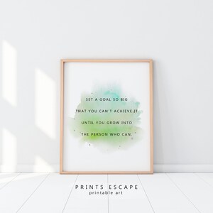 Set Big Goals Blue Green Watercolor Inspiring Quote Print - Etsy
