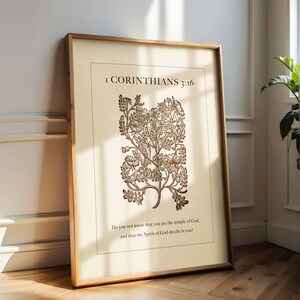 1 Corinthians 3:16 Bible Verse Print, Temple of God Floral Christian ...