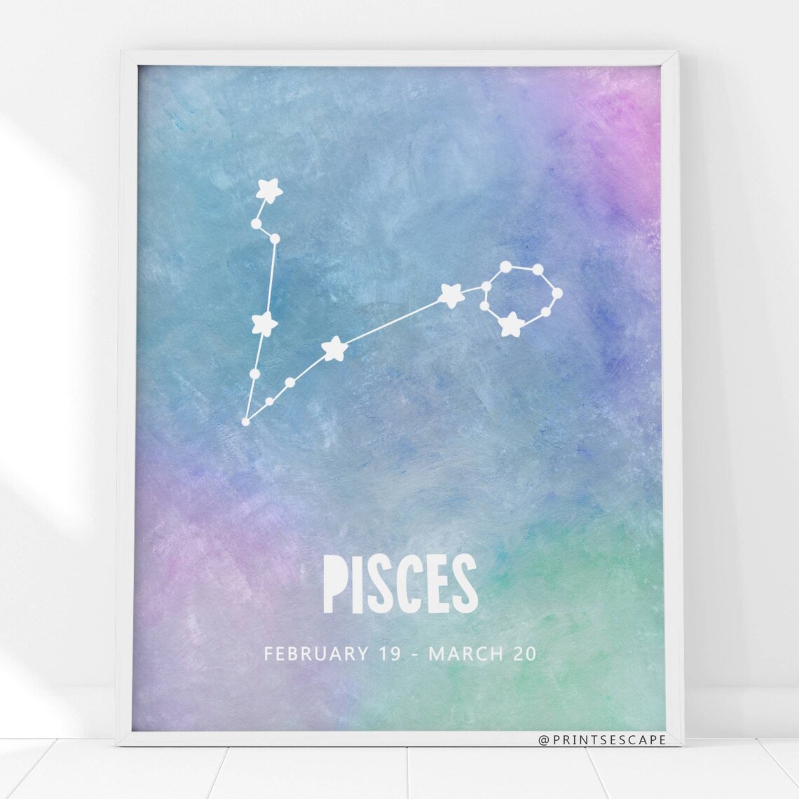 Pisces Zodiac Print Green and Purple, Pisces Constellation, Zodiac ...
