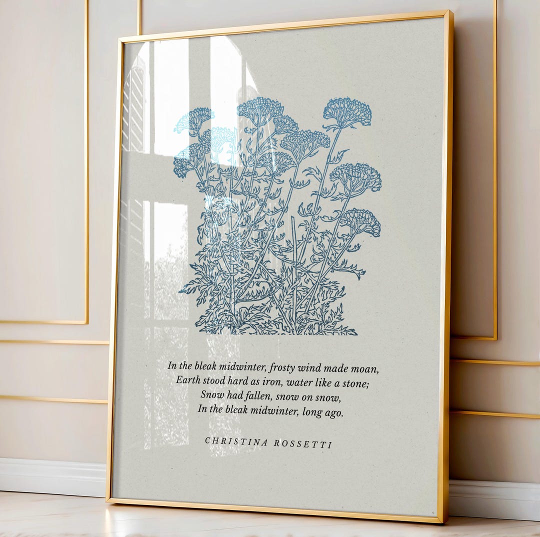 In the Bleak Midwinter Poem – Christina Rossetti Quote, Ice Blue Floral ...