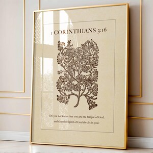 1 Corinthians 3:16 Bible Verse Print, Temple of God Floral Christian ...