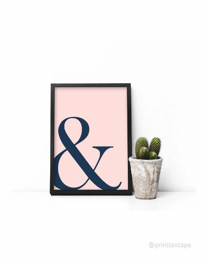 Navy Blue and Blush Pink Ampersand Printable Wall Art, Downloadable ...