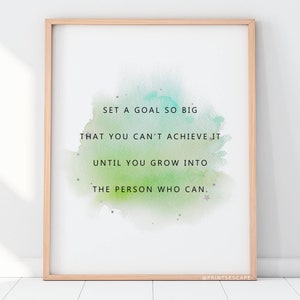 Set Big Goals Blue Green Watercolor Inspiring Quote Print Motivational ...
