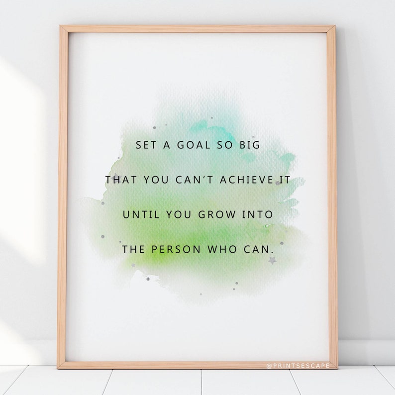 Set Big Goals Blue Green Watercolor Inspiring Quote Print Motivational ...