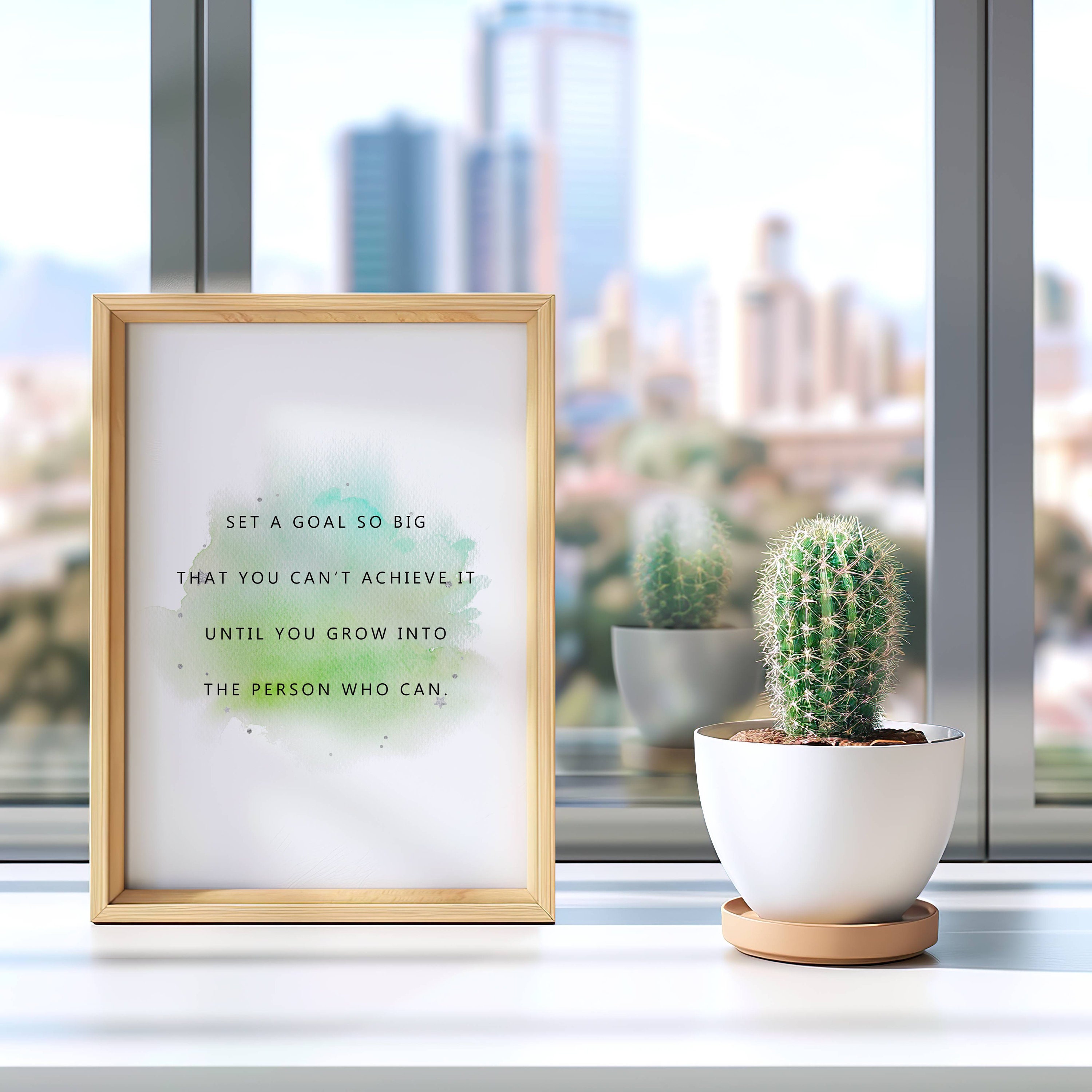 Set Big Goals Blue Green Watercolor Inspiring Quote Print Motivational ...