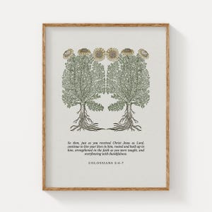 Colossians 2:6-7 Christian Art Print, Vintage Daisy Drawing, Floral ...