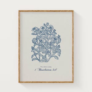 1 Thessalonians 5:17 Bible Verse Print, Vintage Floral Roses Drawing ...