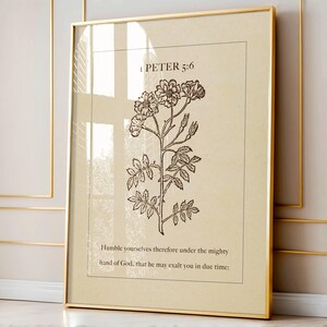 1 Peter 5:6 Bible Verse Print With Neutral Brown Antique Botanical ...