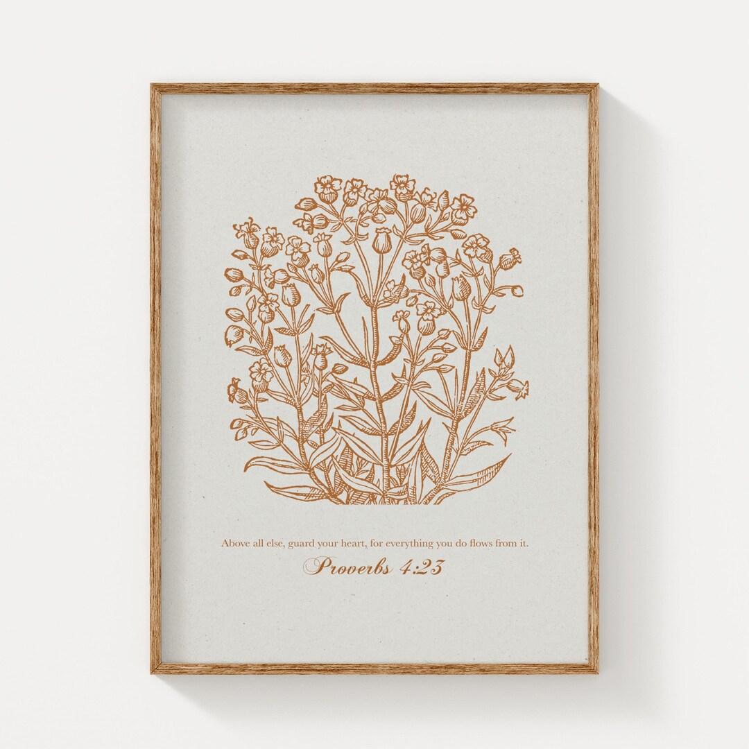 Proverbs 4:23 Bible Verse Print, Neutral Floral Faith Printable ...