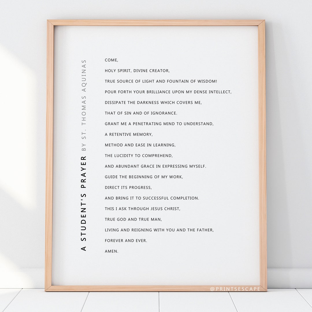 A Student's Prayer Classroom Printable St. Thomas Aquinas Prayer Print ...