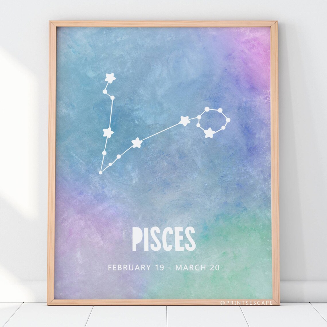 Pisces Zodiac Print Green and Purple, Pisces Constellation, Zodiac ...