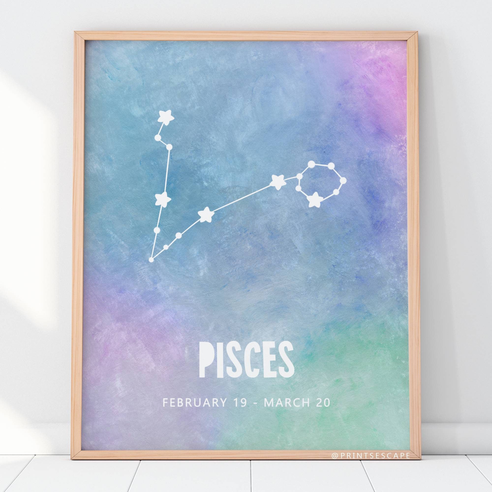 Pisces Zodiac Print Green and Purple, Pisces Constellation, Zodiac ...