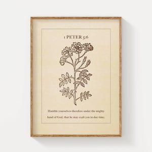 1 Peter 5:6 Bible Verse Print With Neutral Brown Antique Botanical ...
