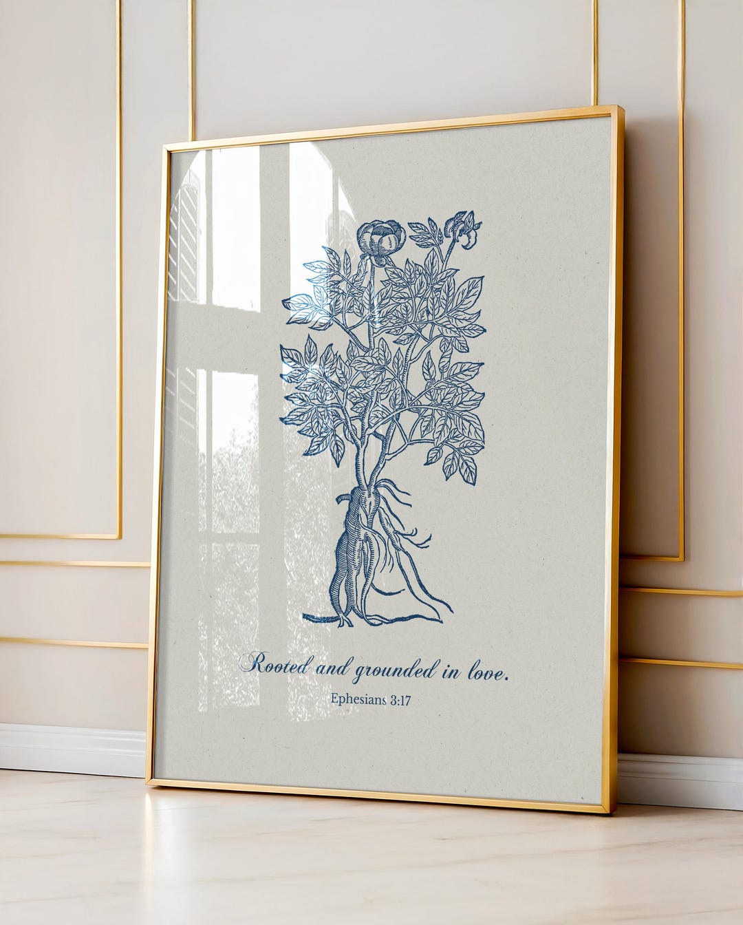 Rooted and Grounded in Love Ephesians 3:17 Bible Verse Print, Blue ...
