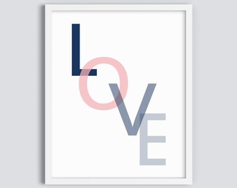 Navy Blue and Blush Pink Ampersand Printable Wall Art | Etsy