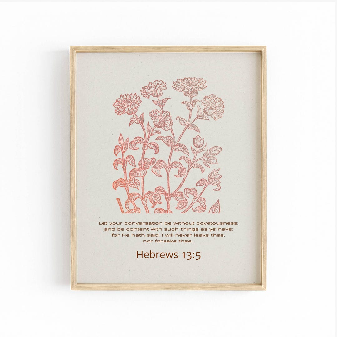 Hebrews 13:5 Bible Verse Wall Art, Printable Scripture Quote, Be ...