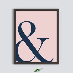 Navy Blue and Blush Pink Ampersand Printable Wall Art, Downloadable ...