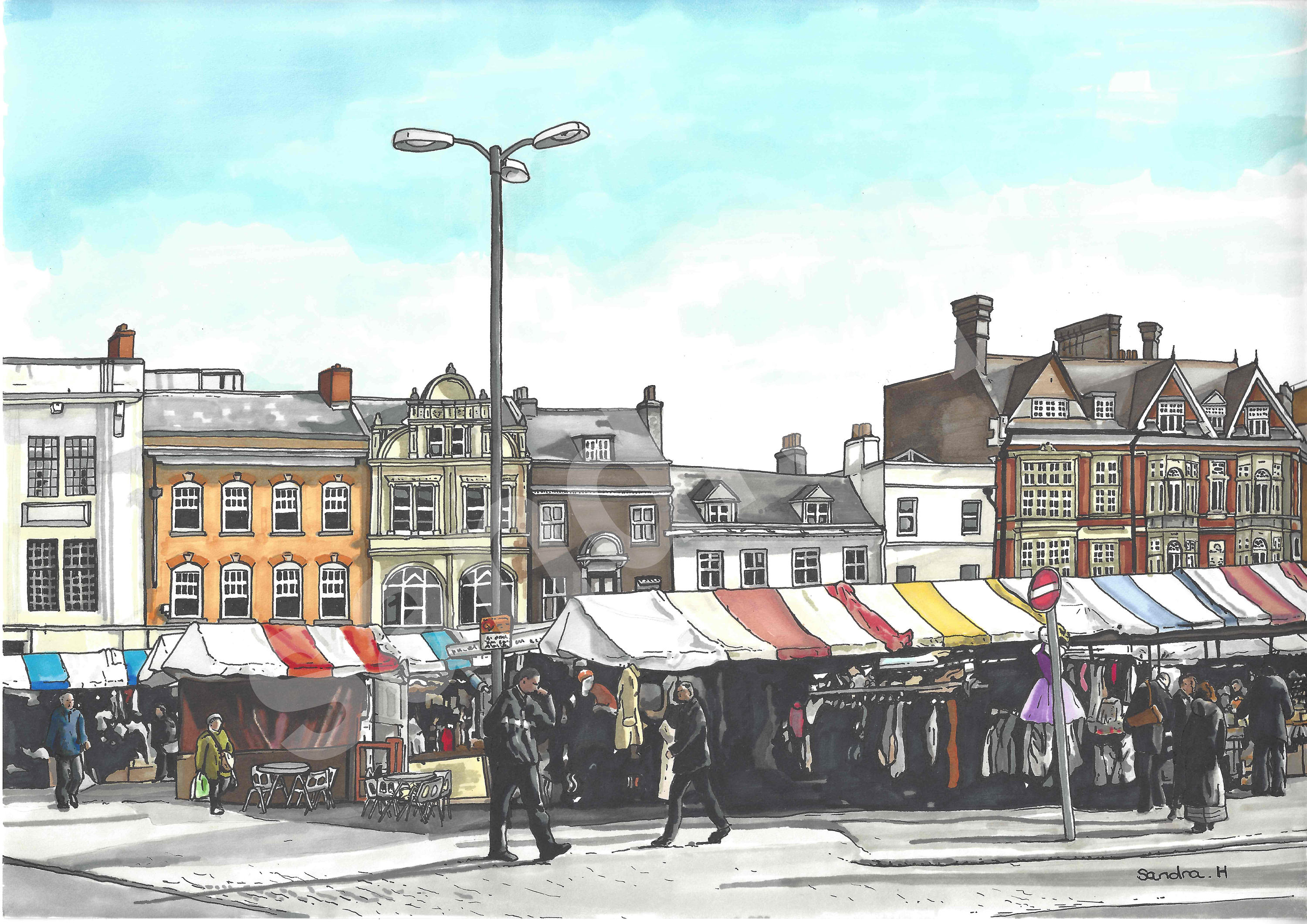 Limited Edition Print of a Pen and Ink Drawing of Cambridge Market ...