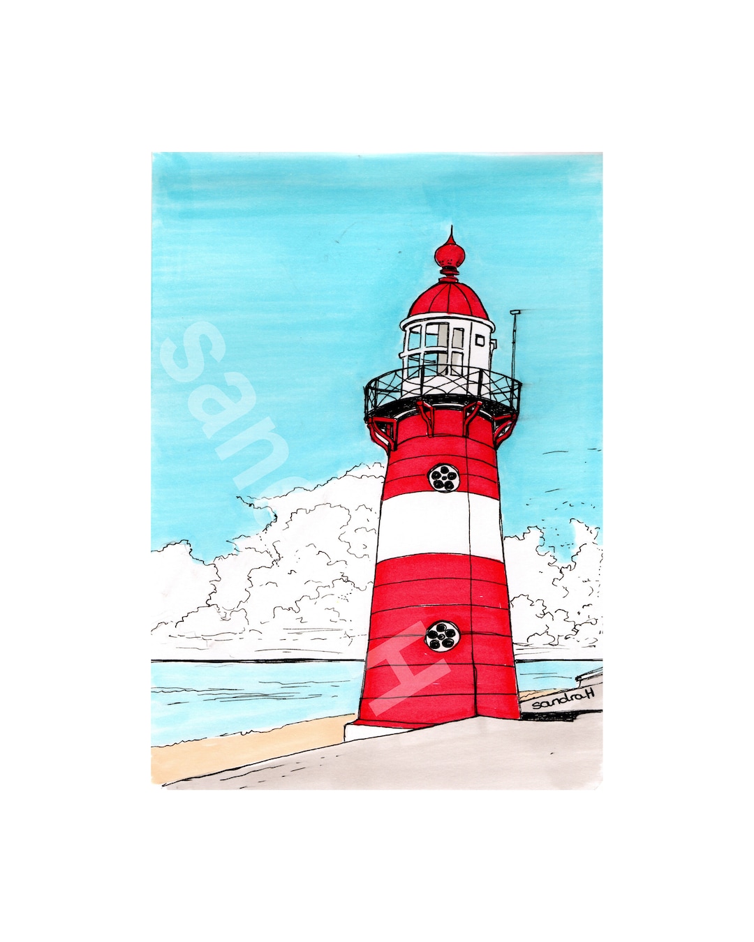 Limited Edition Print of a Pen and Ink Drawing of a Lighthouse - With ...