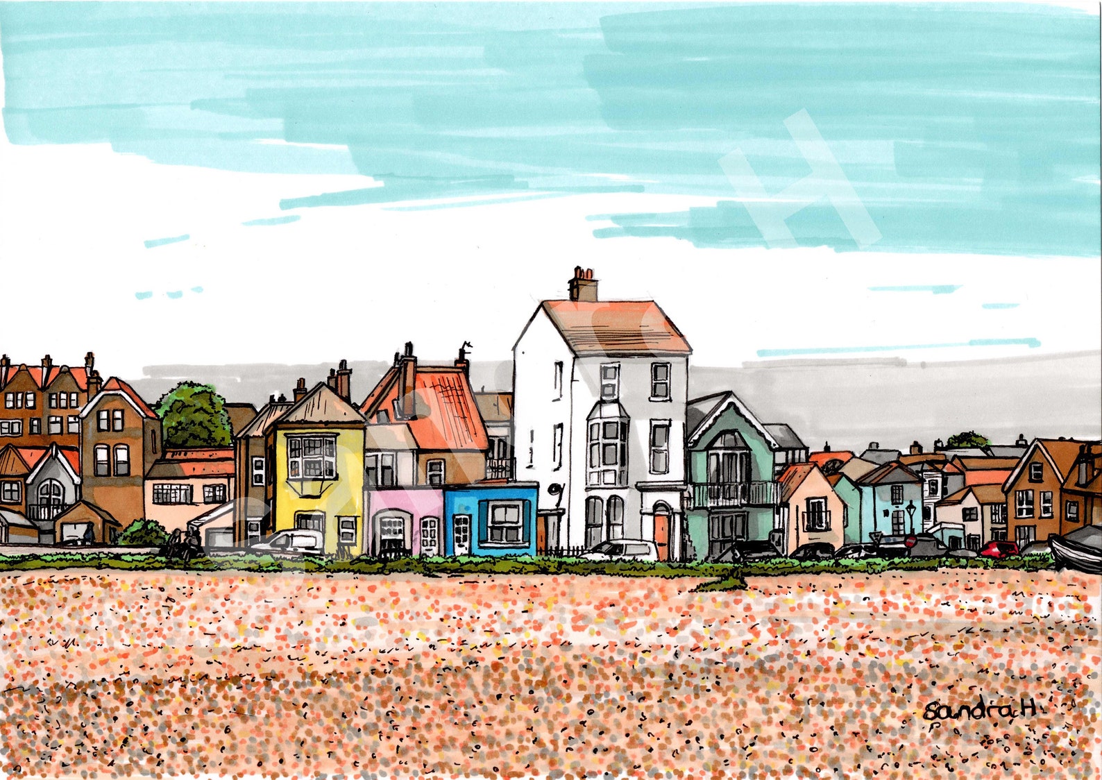 Limited Edition Print of a Pen and Ink Drawing of Aldeburgh in Suffolk ...