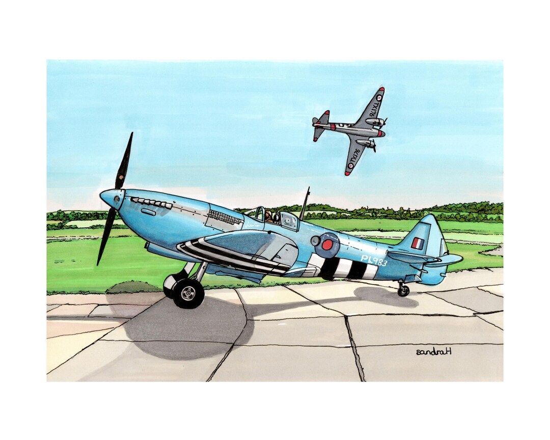 Limited Edition Print of a Pen and Ink Drawing of a Spitfire and ...
