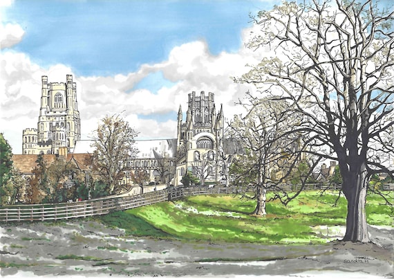 Limited Edition Print of a Pen and Ink Drawing of Ely - Etsy UK