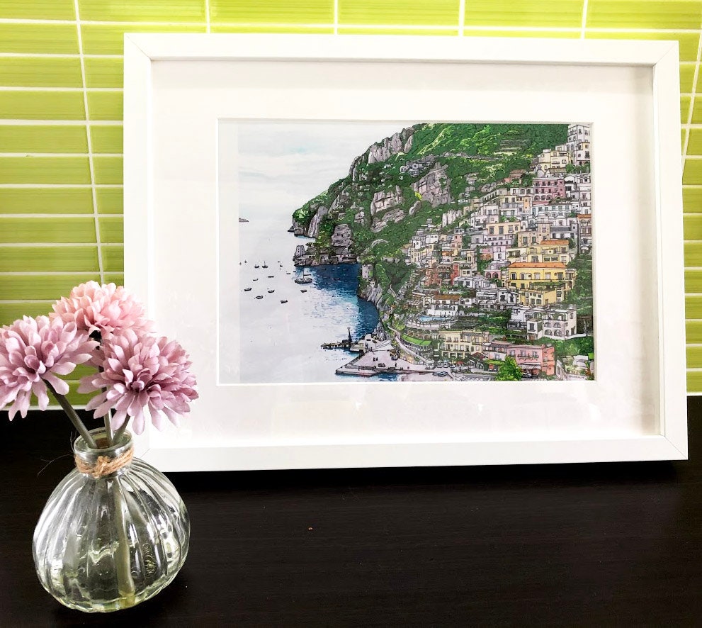 Limited Edition Print of a Pen and Ink Drawing of Positano on the ...