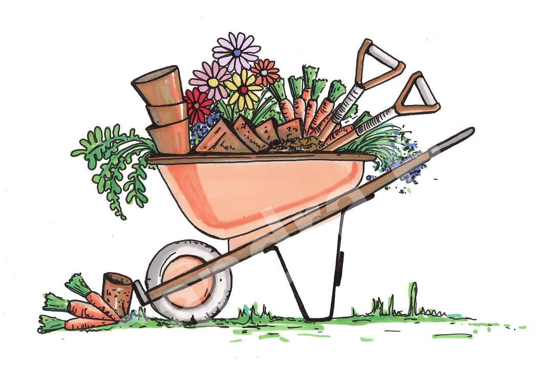 Limited Edition Print of a Pen and Ink Drawing of Wheelbarrow - With ...