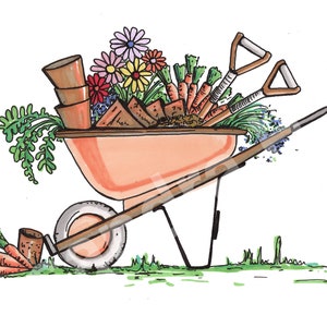 Limited Edition Print of a Pen and Ink Drawing of Wheelbarrow With ...