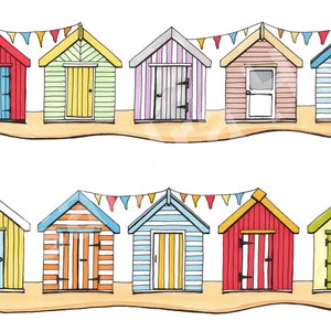 Limited Edition Print of a Pen and Ink Drawing of Beach Huts - With ...