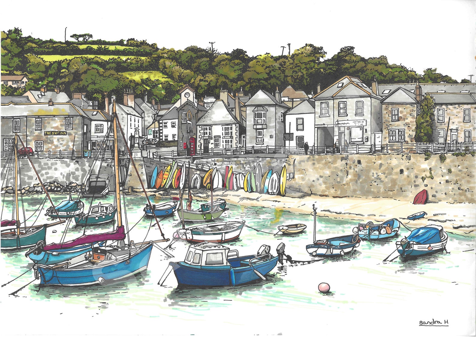 Limited Edition Print of a Pen and Ink Drawing of Mousehole With Frame ...